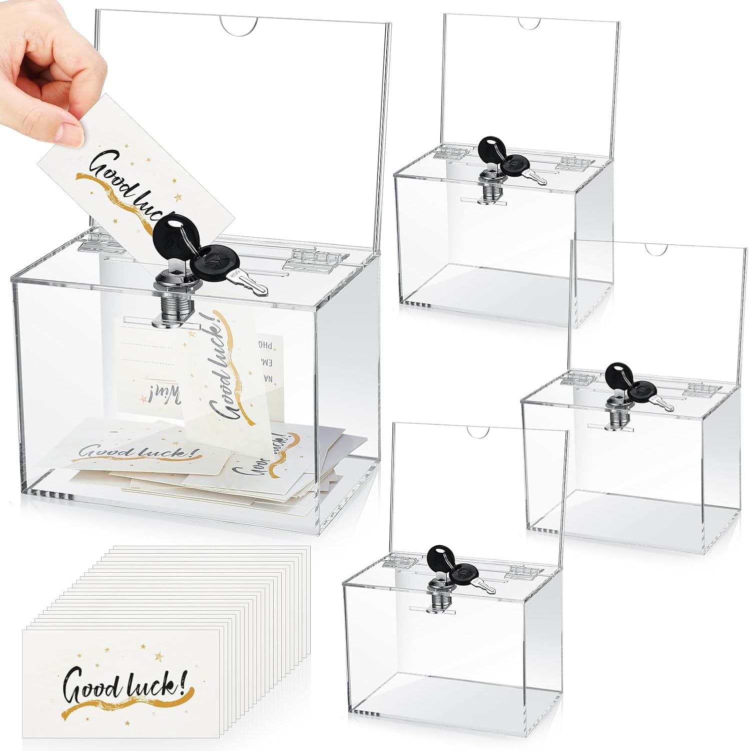 4 Pack Acrylic Raffle Box with Lock and 400 Ticket Cards Clear Ballot ...