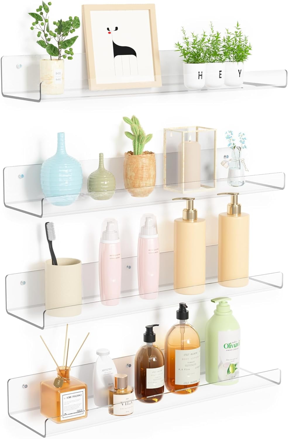 4 Pack Acrylic Shelves for Wall Storage, 15" Floating Bookshelves for ...