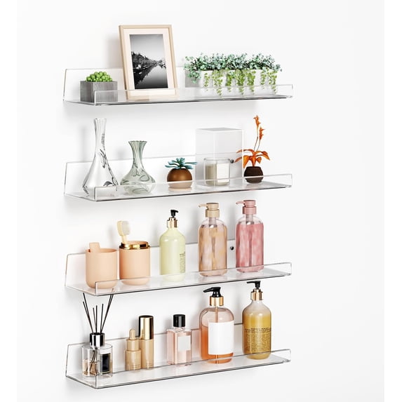 4 Pack Acrylic Shelves for Wall Storage, Self-Adhesive 15" Clear ...