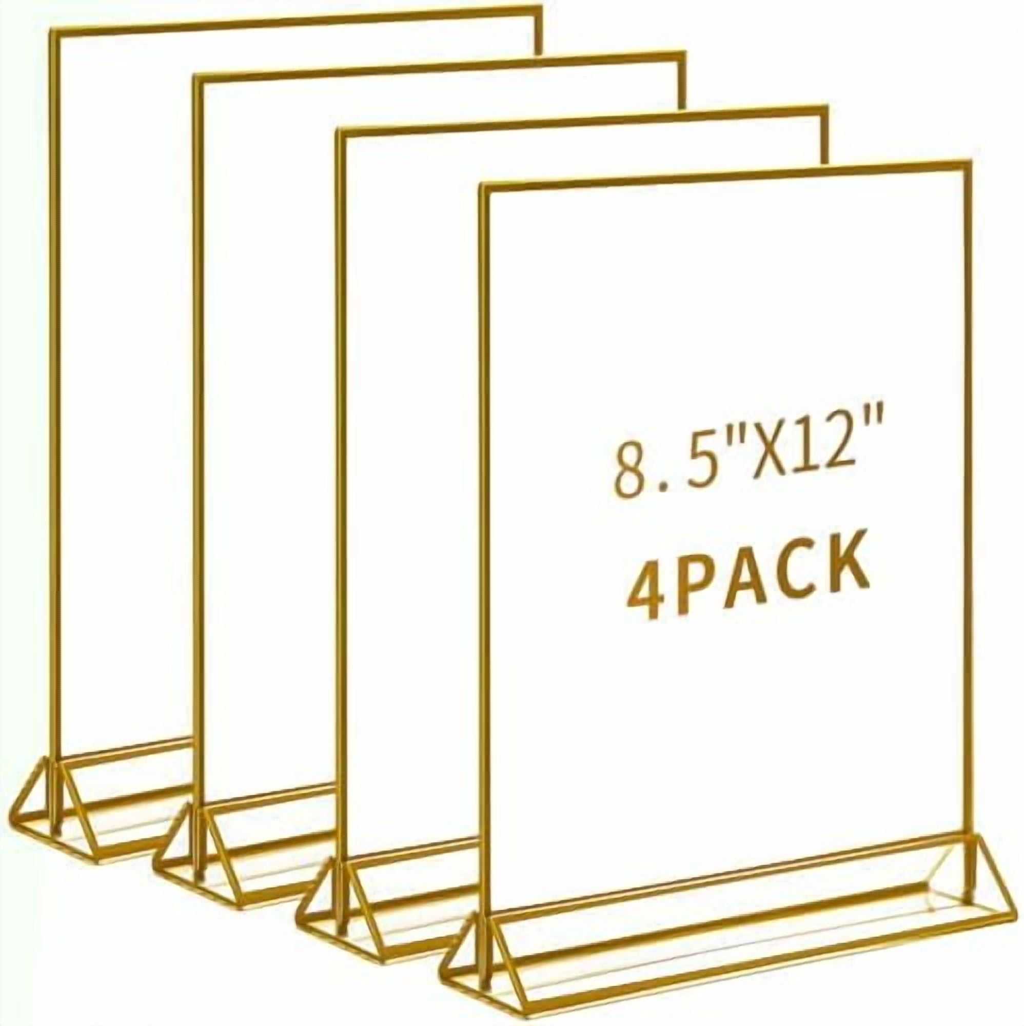 4 Pack Acrylic Sign Holder, 8.5x12 in Gold Picture Frame Acrylic ...