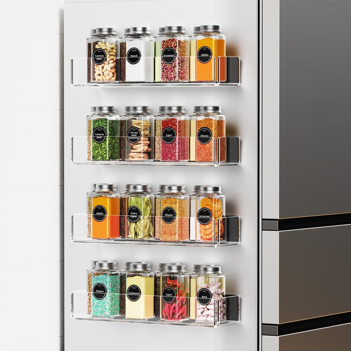 4 Pack Acrylic Spice Racks for Refri rator and Oven, Magnetic Frid ...