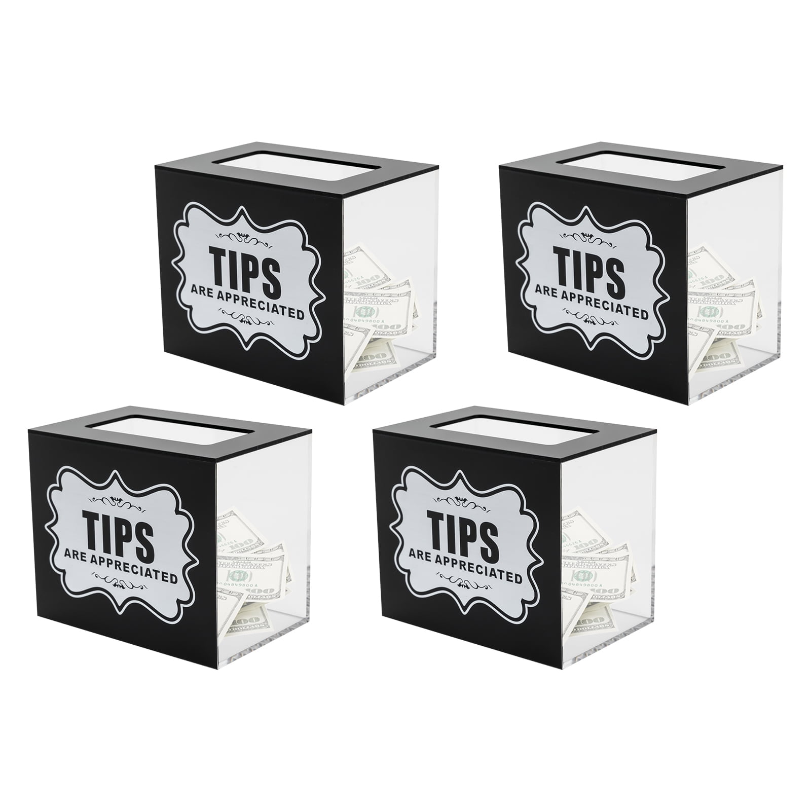 4 Pack Acrylic Tip Boxes, Tip Jar Donation box, Acrylic Tip Jar Box, 6 ...