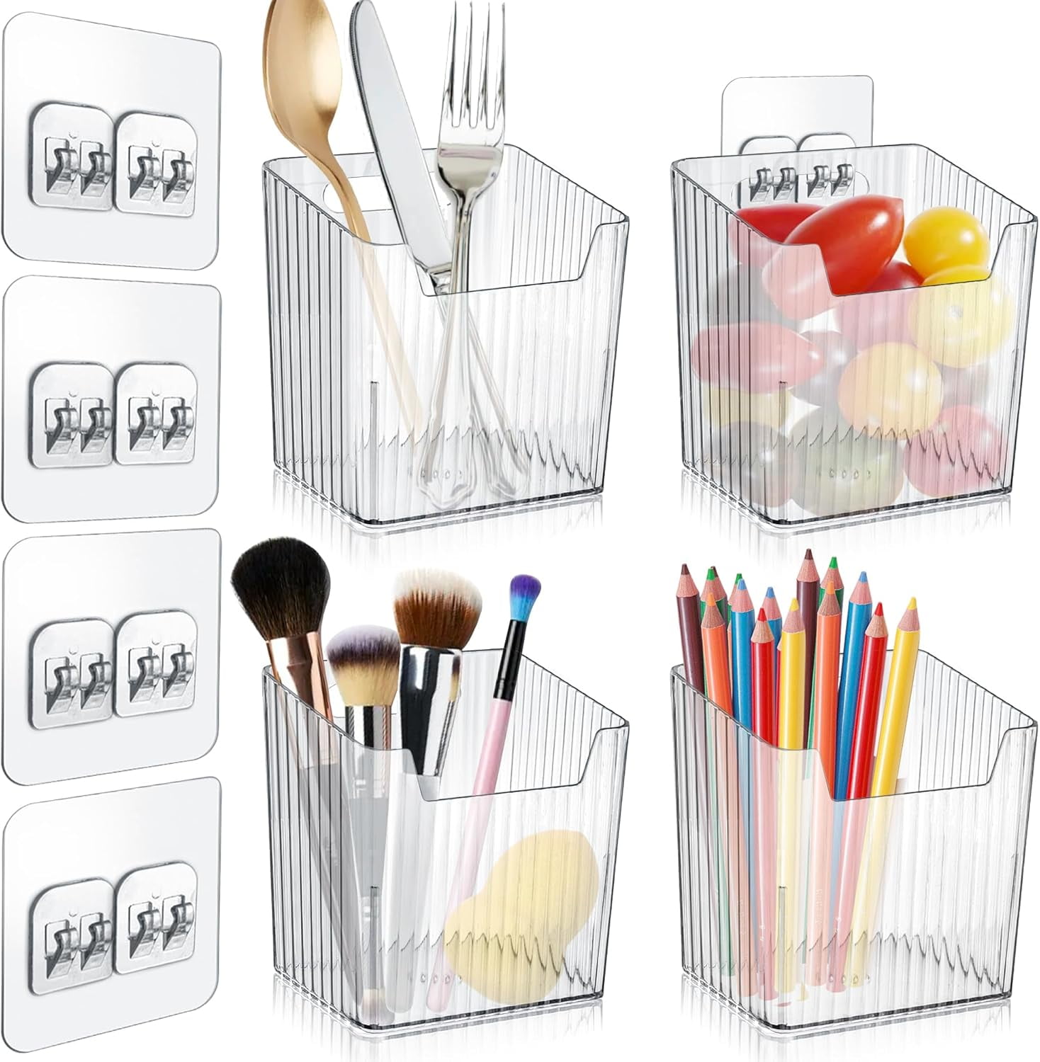 4 Pack Acrylic Wall Mount Organizer, Adhesive Cabinet Door Storage Bins ...