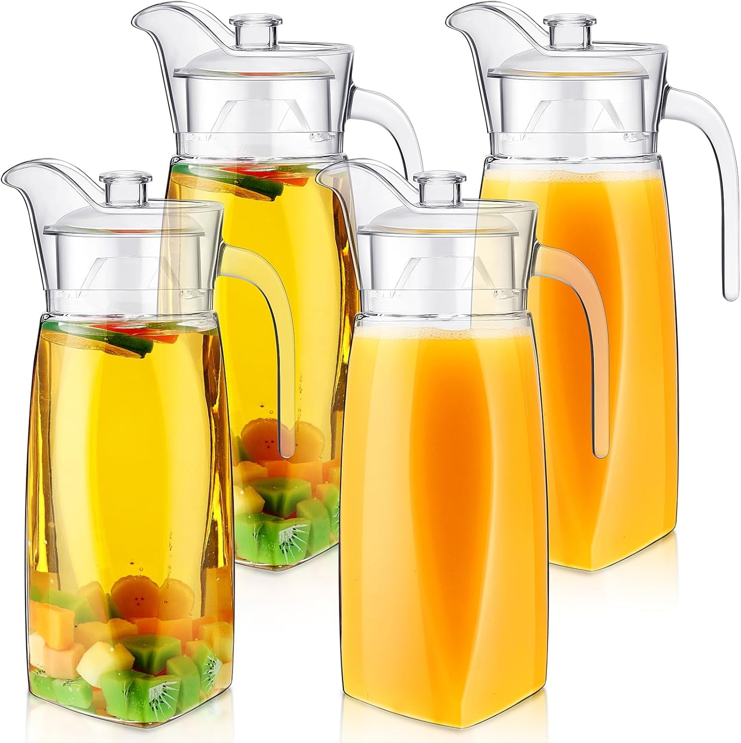 4 Pack Acrylic Water Pitcher with Lid and Spout Handle Clear Plastic ...