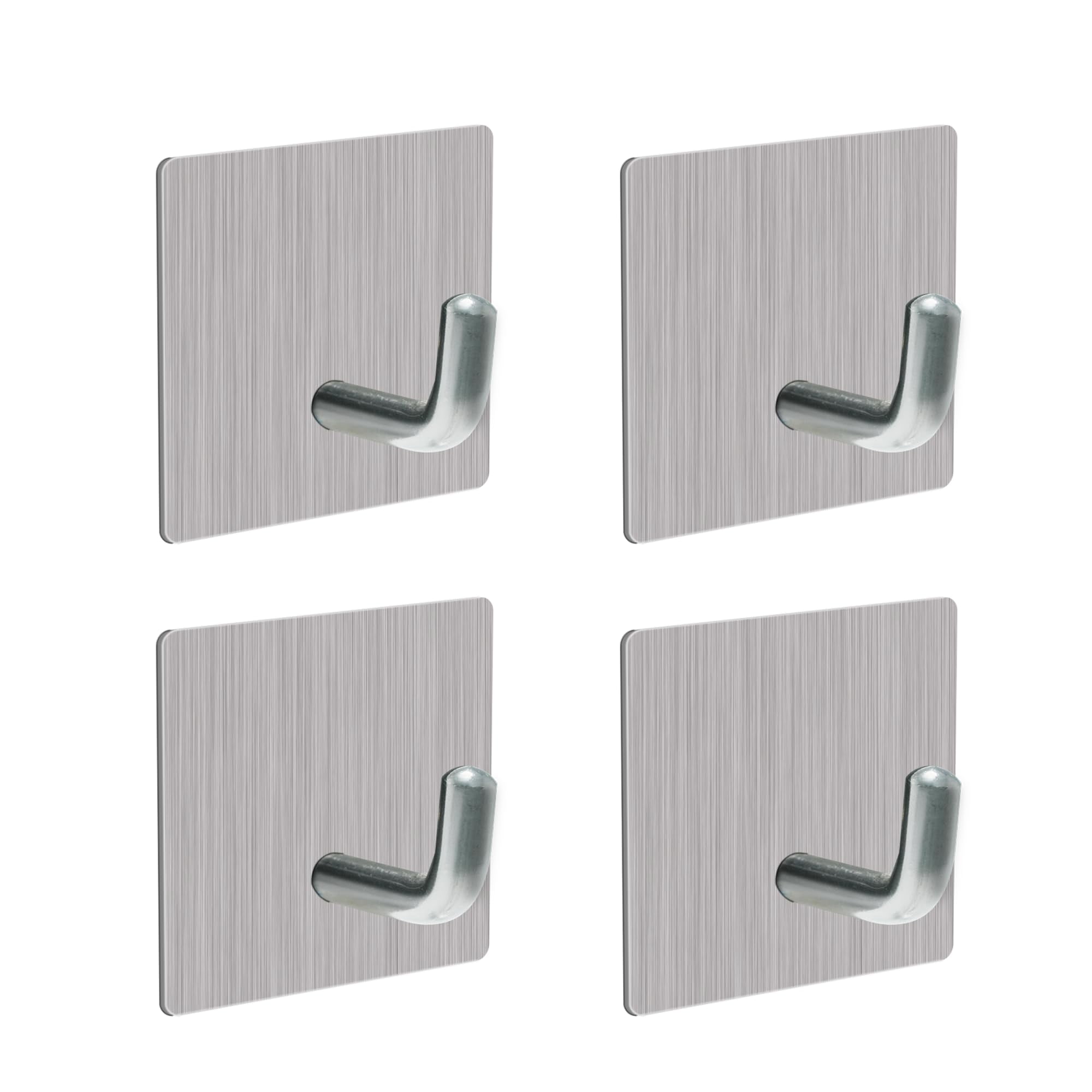 4 Pack Adhesive Hooks,Stainless Steel Sticky Silver Metal Hooks, No ...