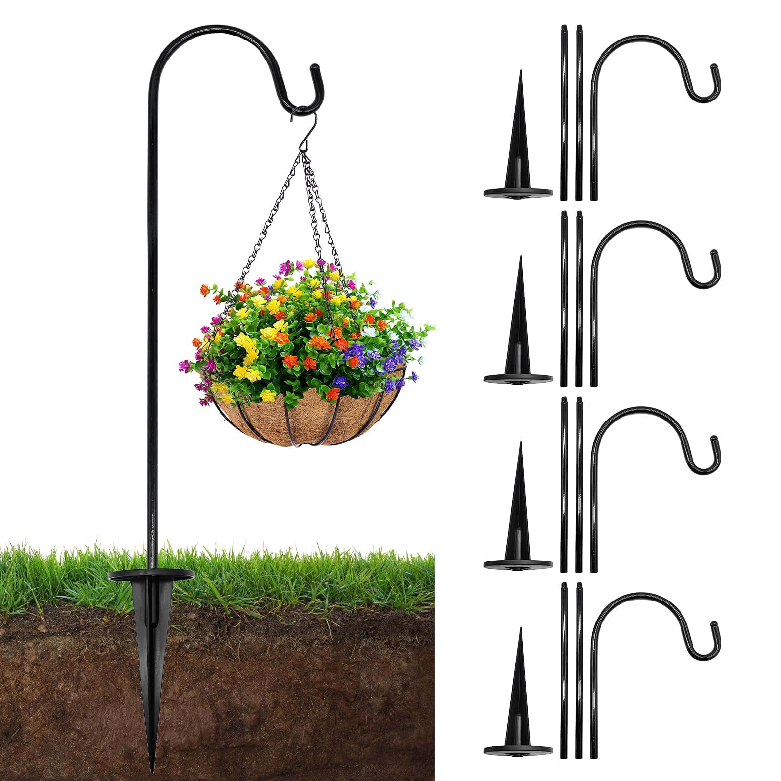 4 Pack of Adjustable SSF20 Outdoor Shepherds Hooks, Heavy Duty Iron ...