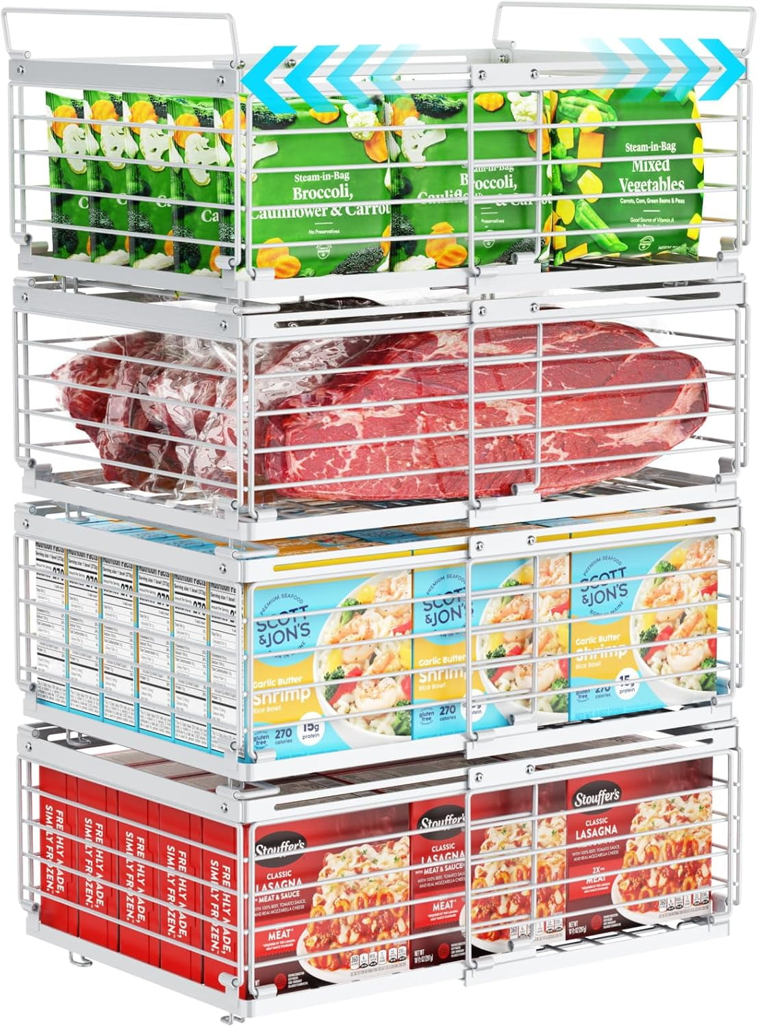 4 Pack Adjustable Wire Freezer Organizer Bins for 10 to 20 Cu Ft Chest ...