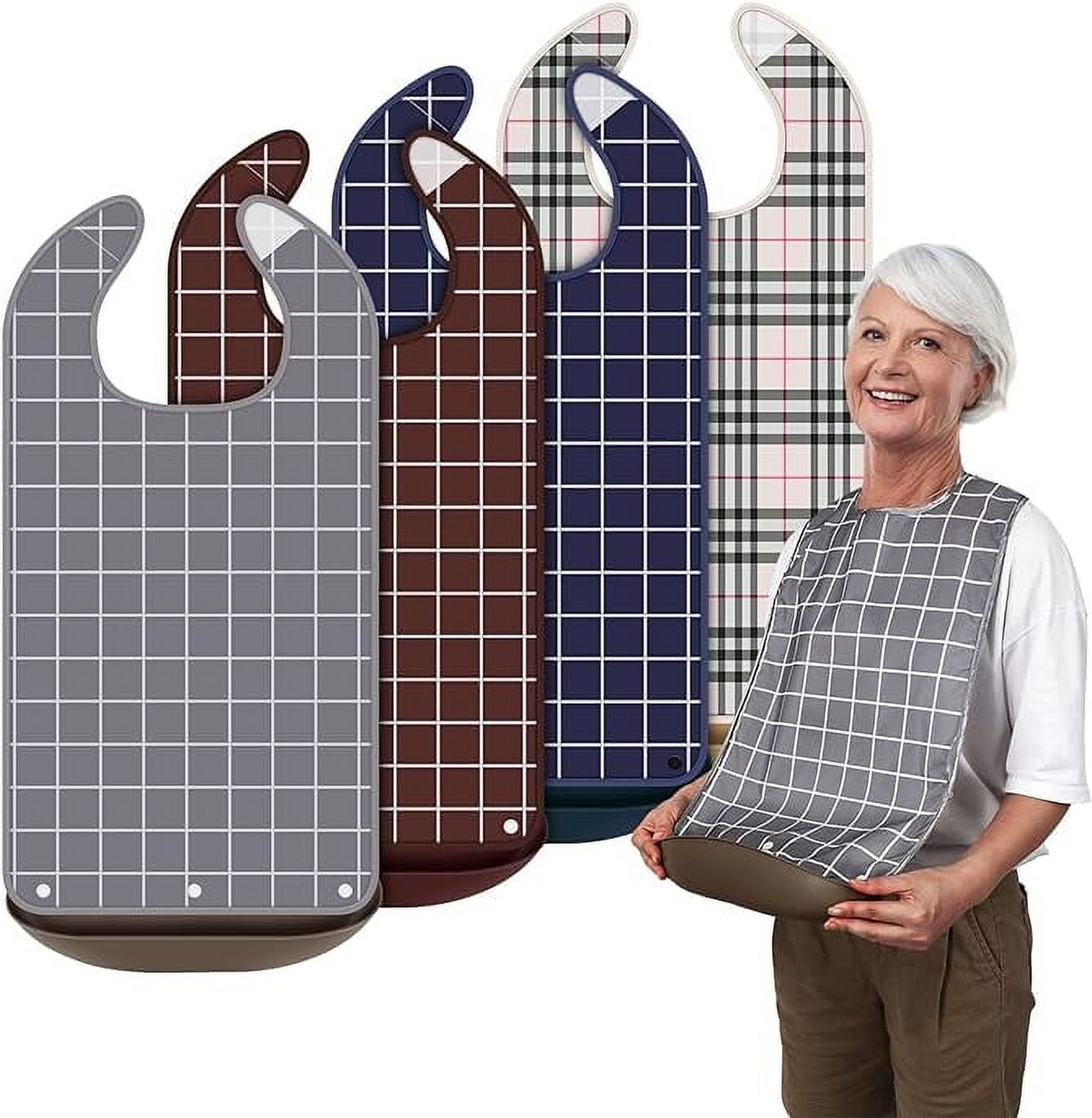 4 Pack Adult Bibs for Eating Waterproof Clothing Protector with ...