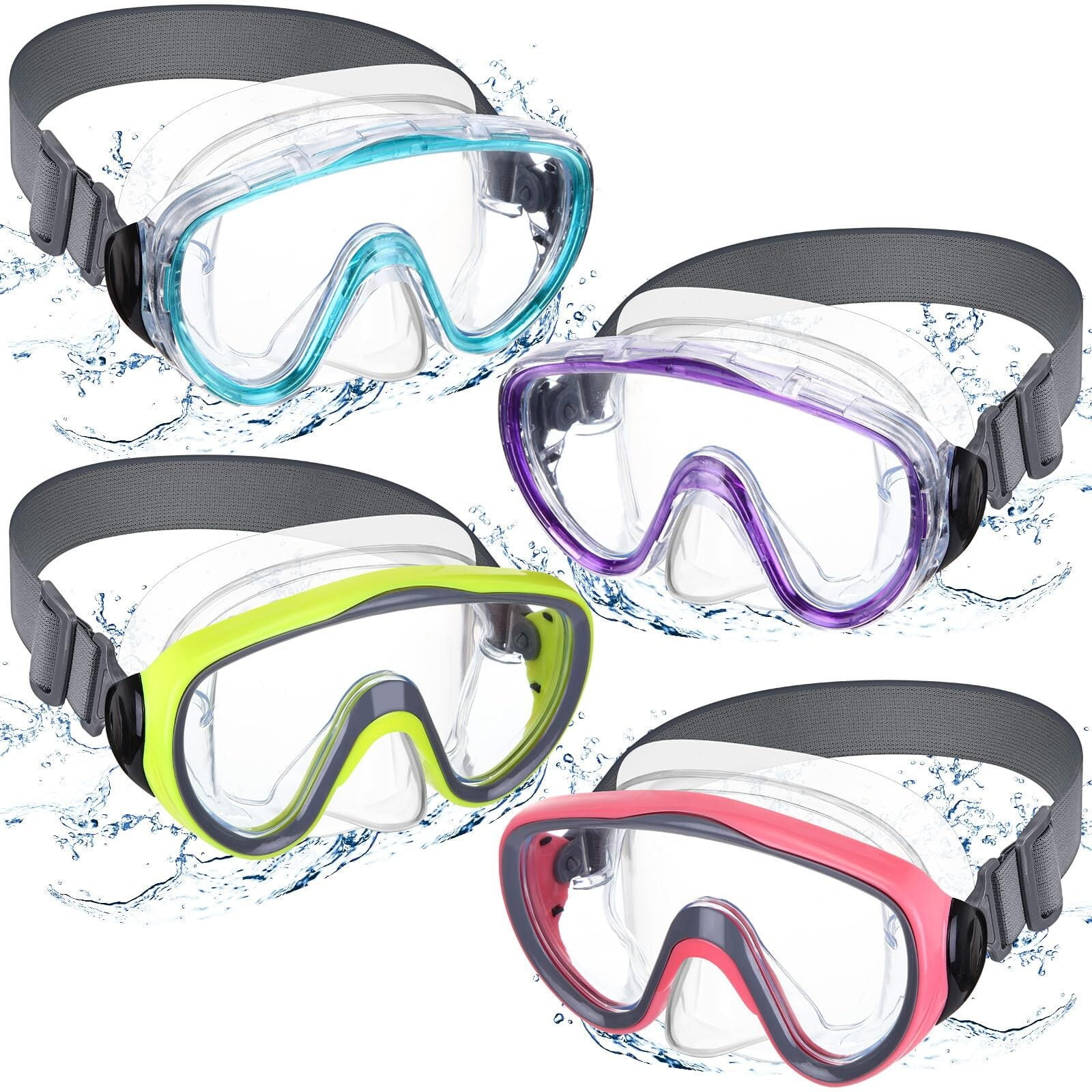 4 Pack Adult Swim Goggles with Nose Cover Snorkel Diving Mask Elastic ...