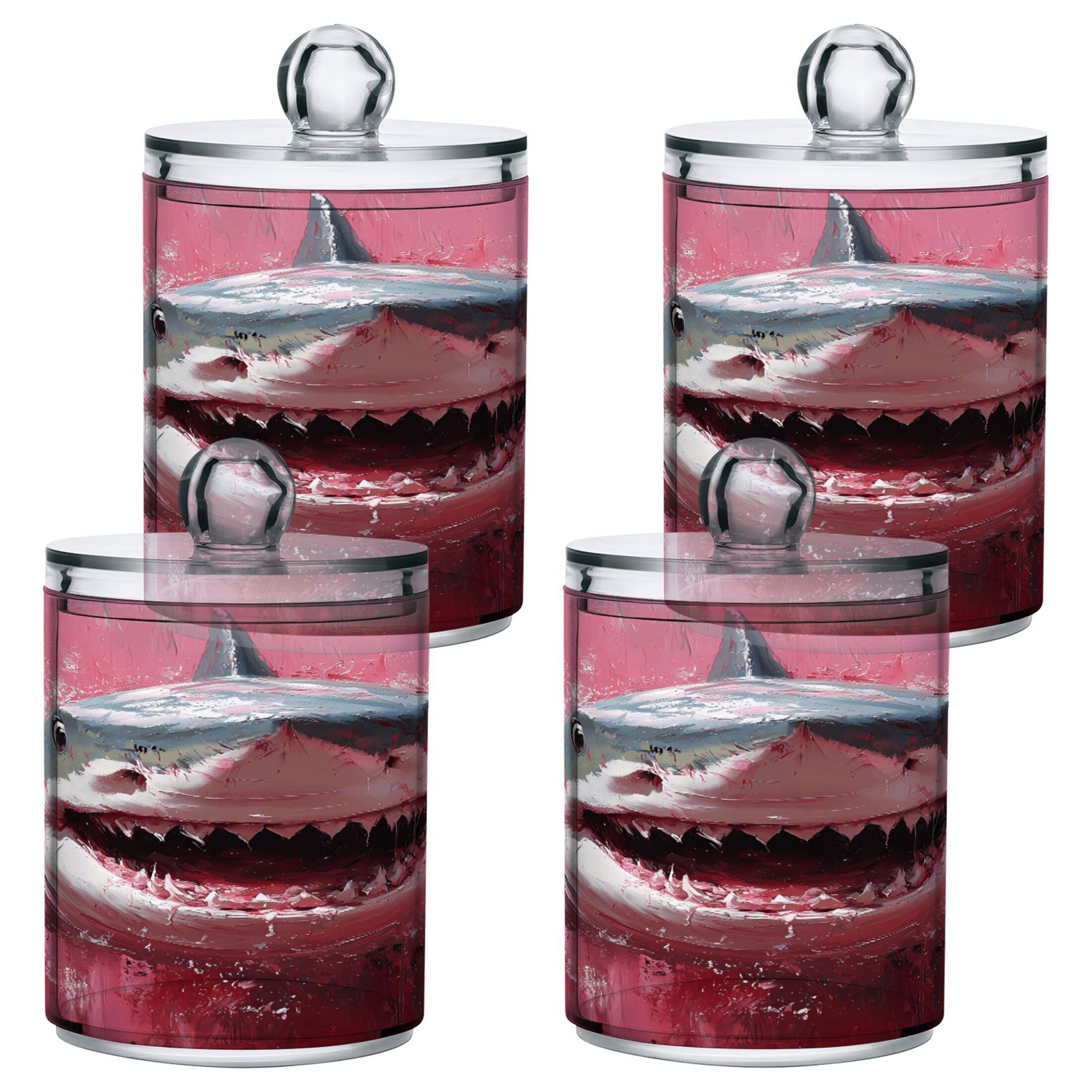 4 Pack Aggressive Shark Qtip Holder Dispenser Clear Plastic Storage ...