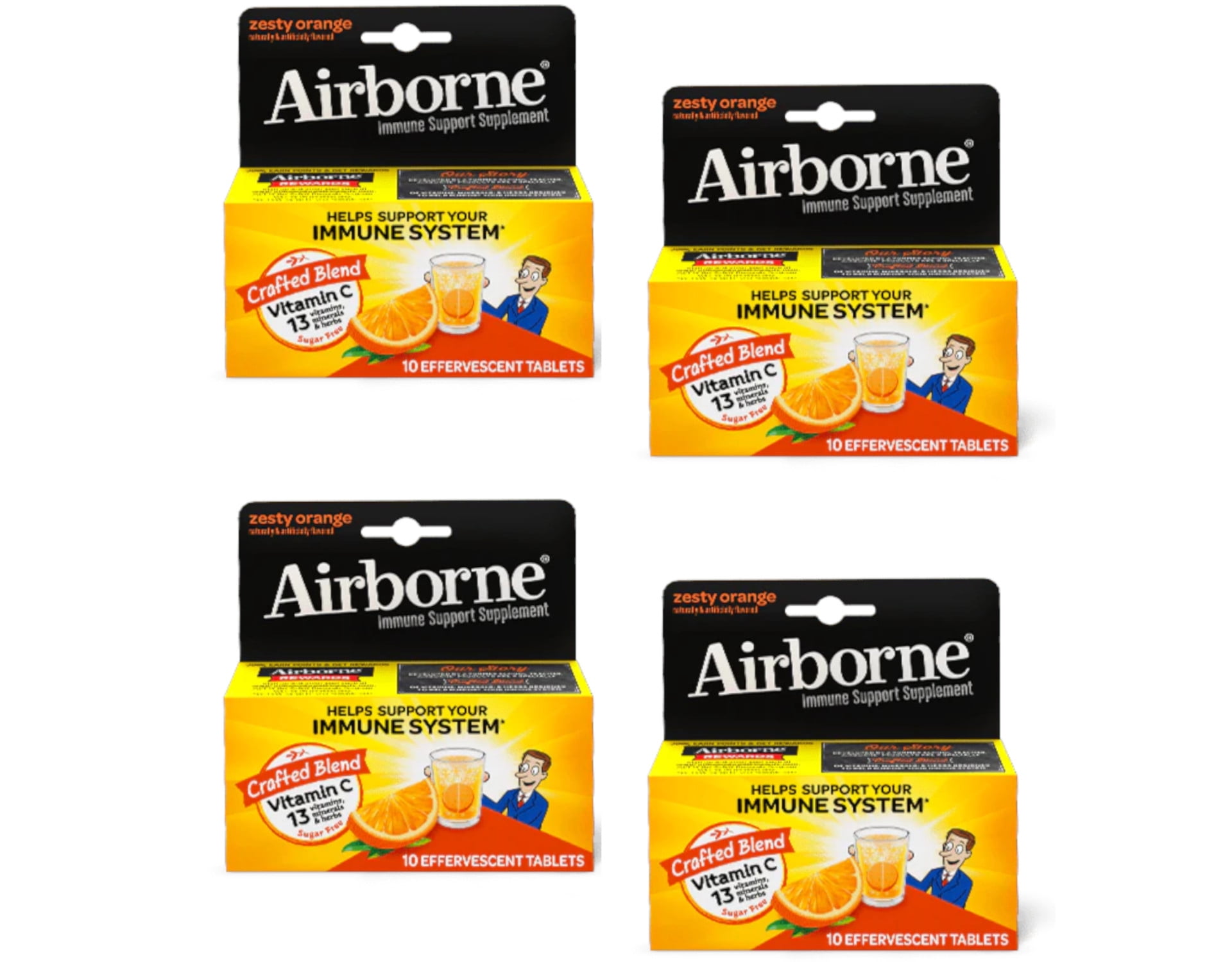 4 Pack Airborne Effervescent Health Formula Tablets, Orange-10 count ...