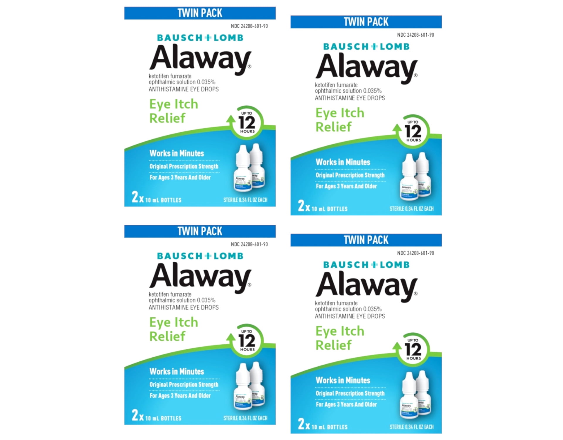 4 Pack - Alaway Antihistamine Eye Drops, 0.34 Ounces, Twin Pack ...