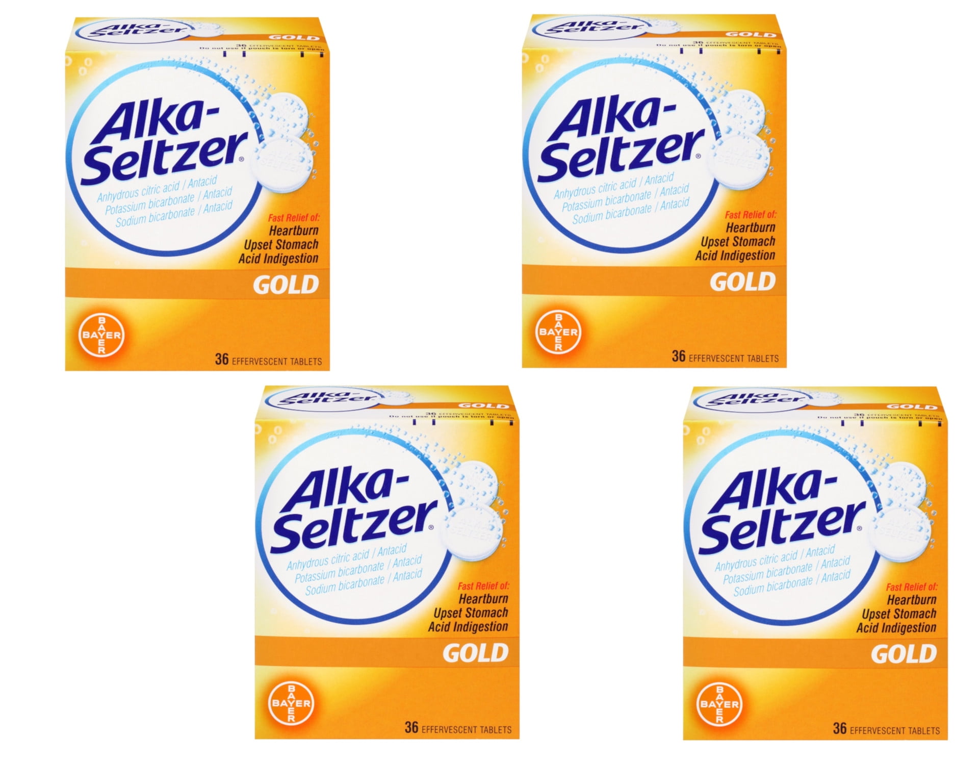 Bayer Alka-Seltzer Gold Effervescent Tablets, 4 Pack, 36 Each, Acid ...