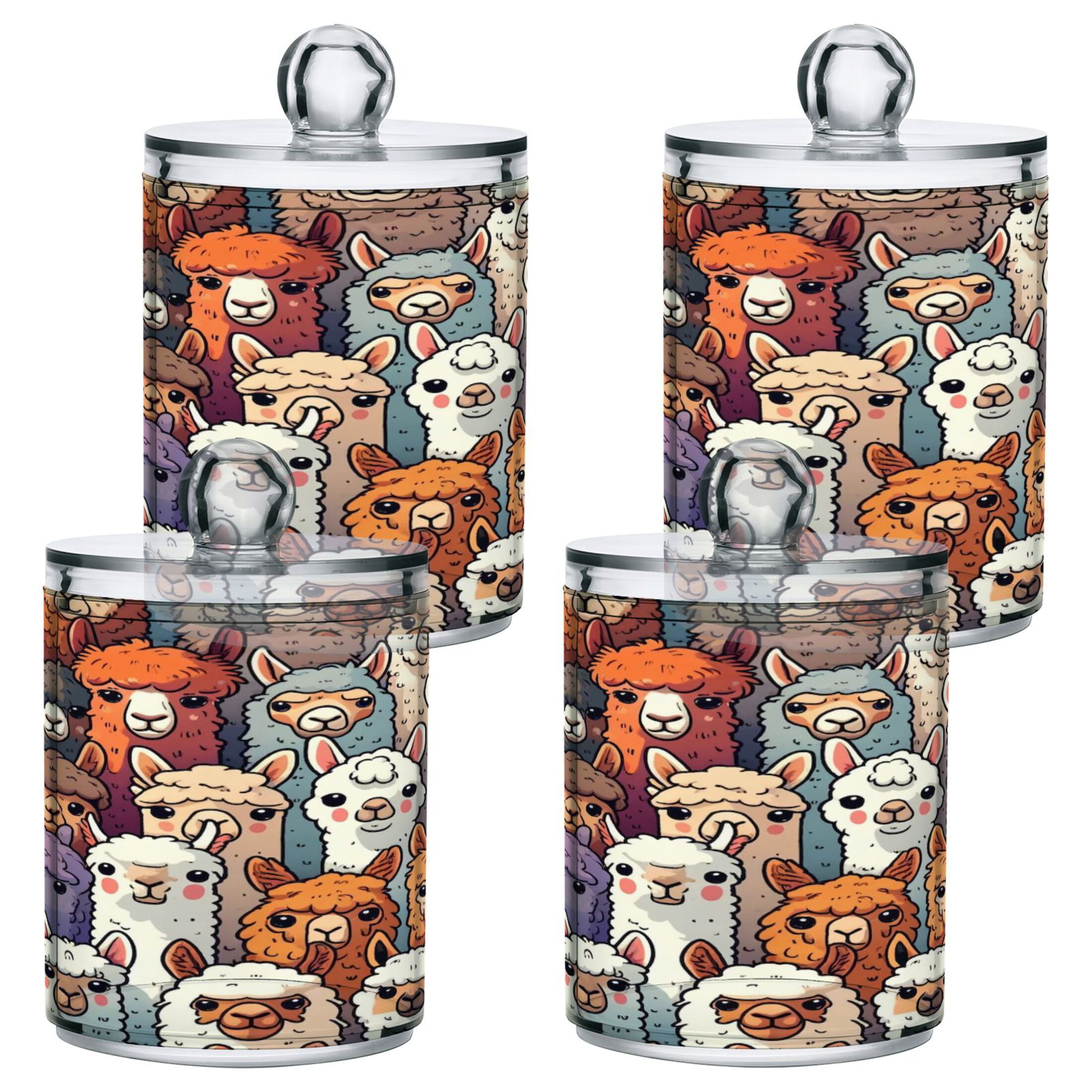 4 Pack Alpaca Llama Animal Faces Qtip Holder Dispenser Clear Plastic ...