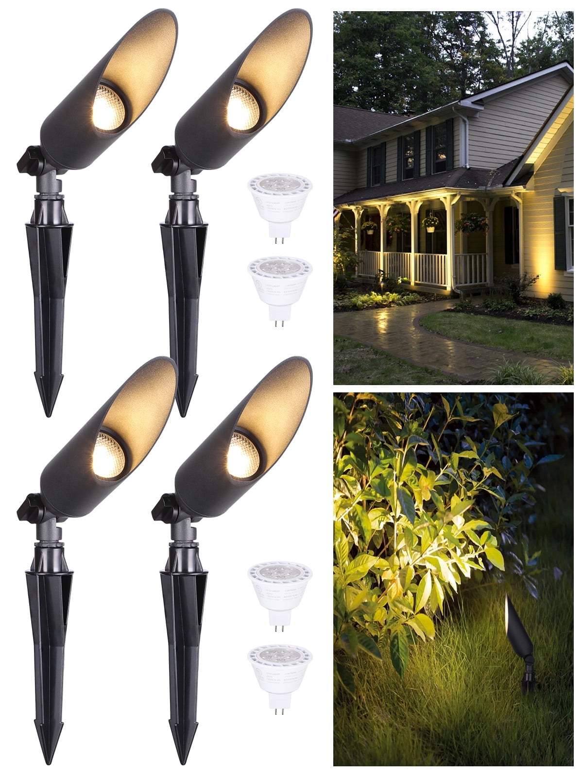 4 Pack Aluminum Landscape Spotlight with MR16 Bulb, Max 50W GU5.3 Base ...