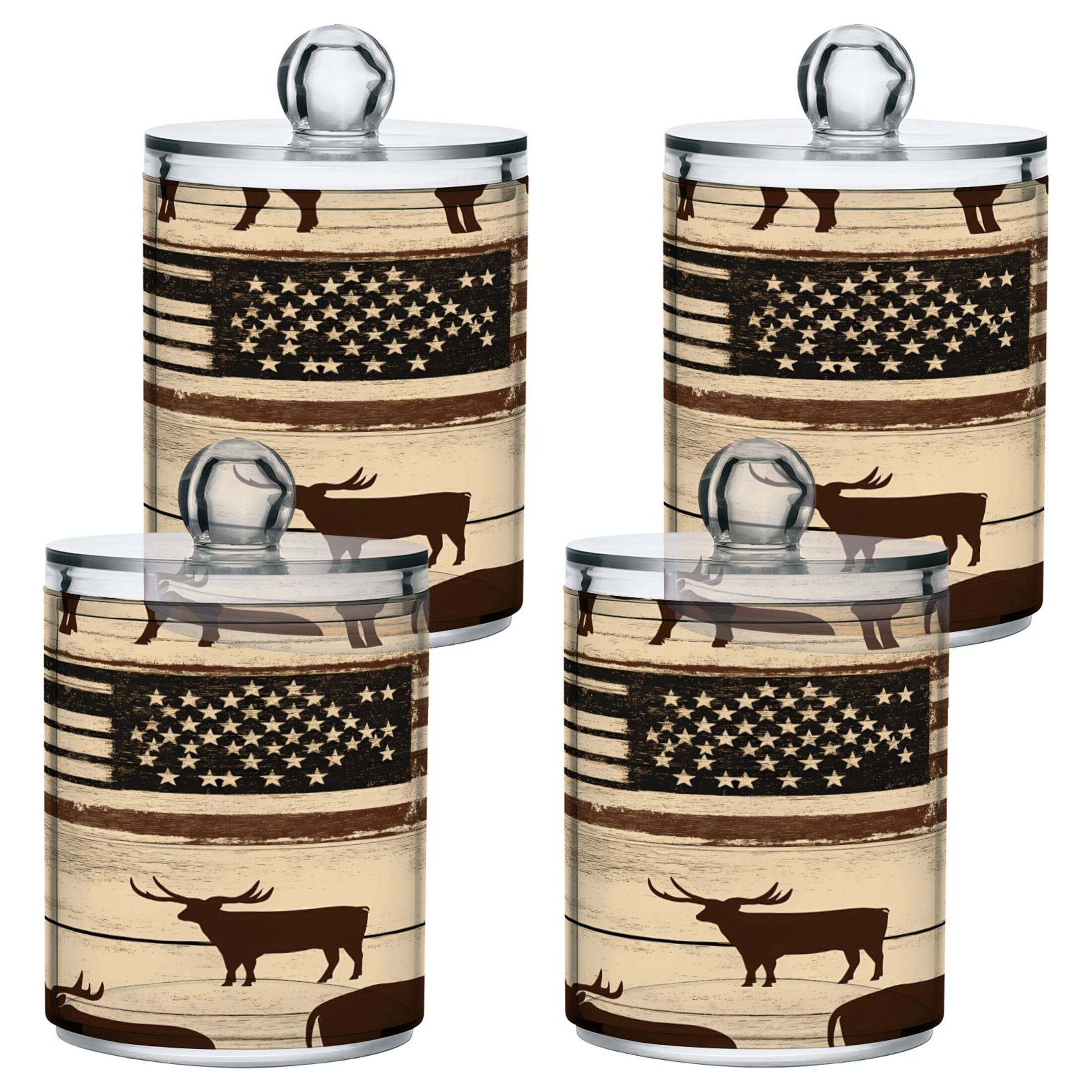 4 Pack American Flag and Cow Qtip Holder Dispenser Clear Plastic ...