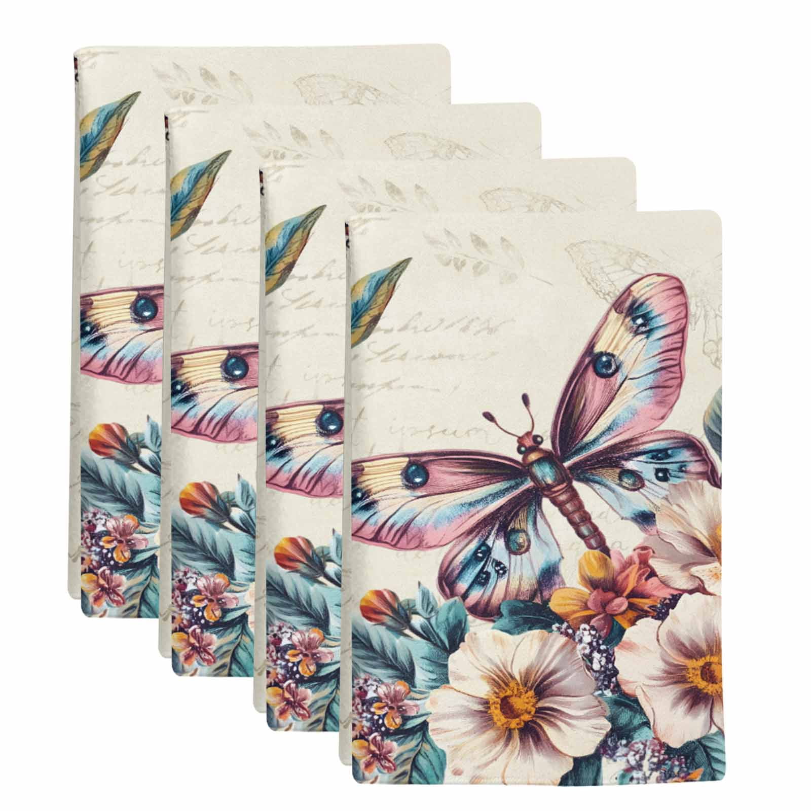 4 Pack American Vintage Flowers Kitchen Towels Country Butterflies Text ...