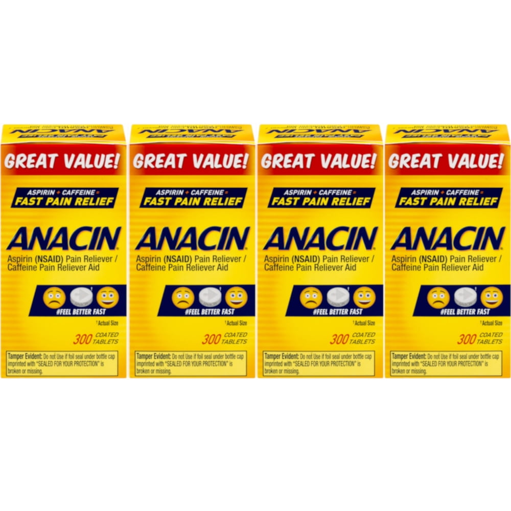 4 Pack Anacin, Quick Relief Aspirin & Caffeine Body Medicine, Fast Pain ...