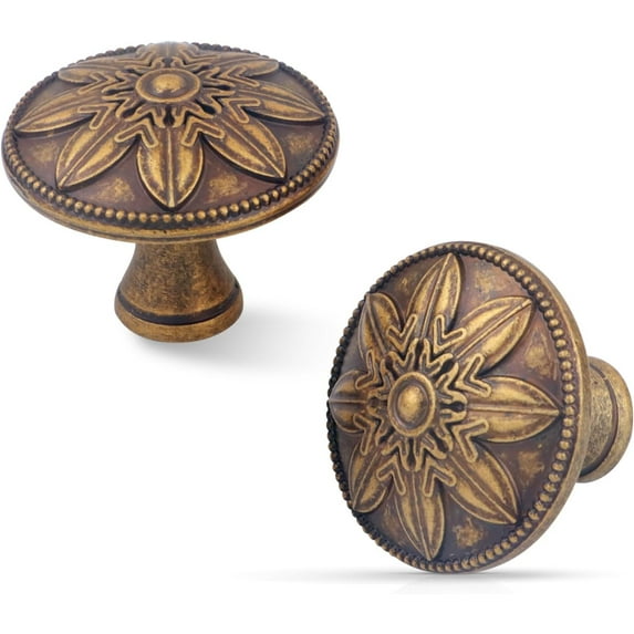 4 Pack Antique Brass Cabinet Knobs Vintage Dresser Knobs Drawer Knobs,1.4" Round Vintage Kitchen ...