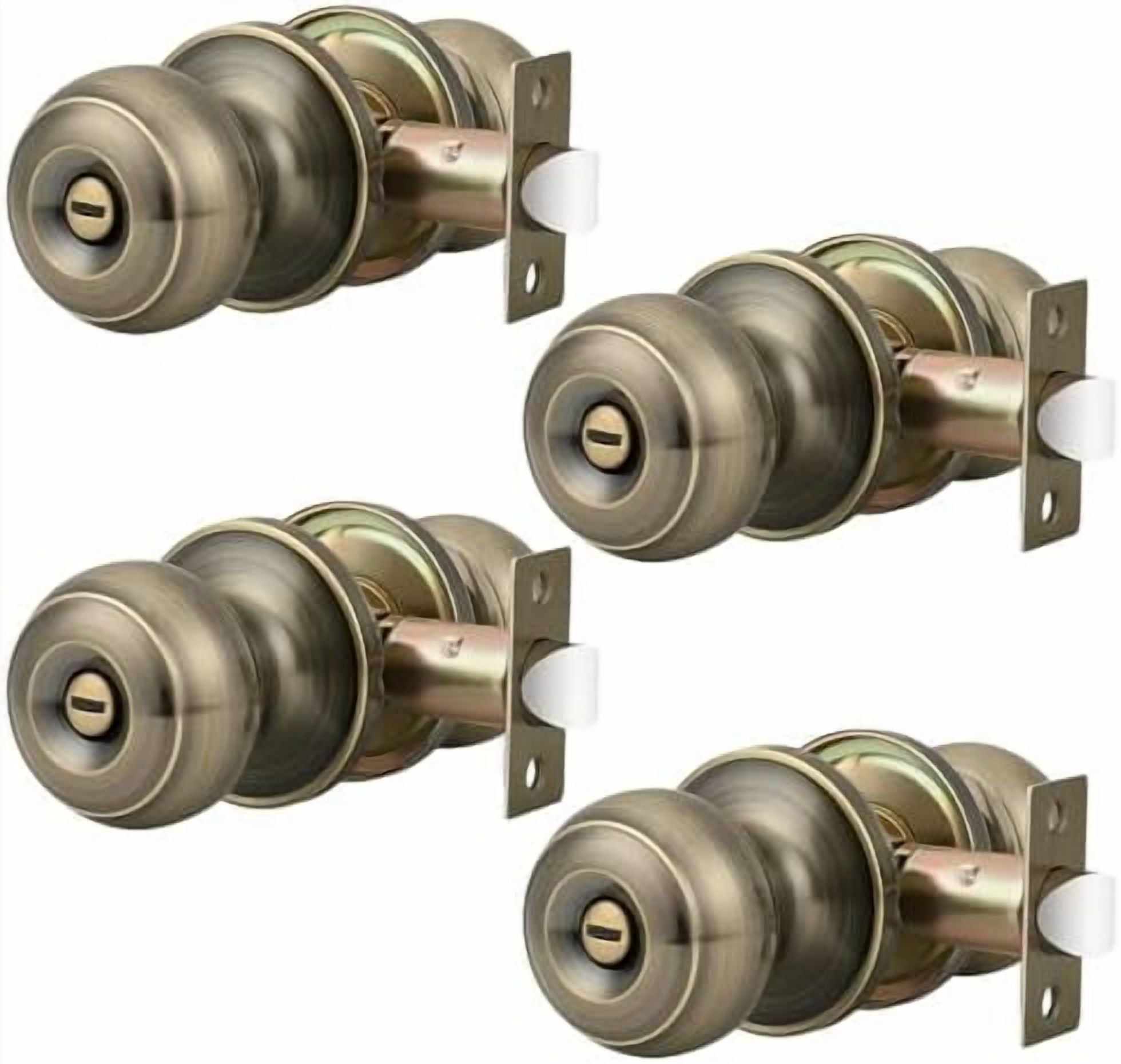 4 Pack Antique Brass Door Knobs Lockable Privacy Door Lock Interior ...