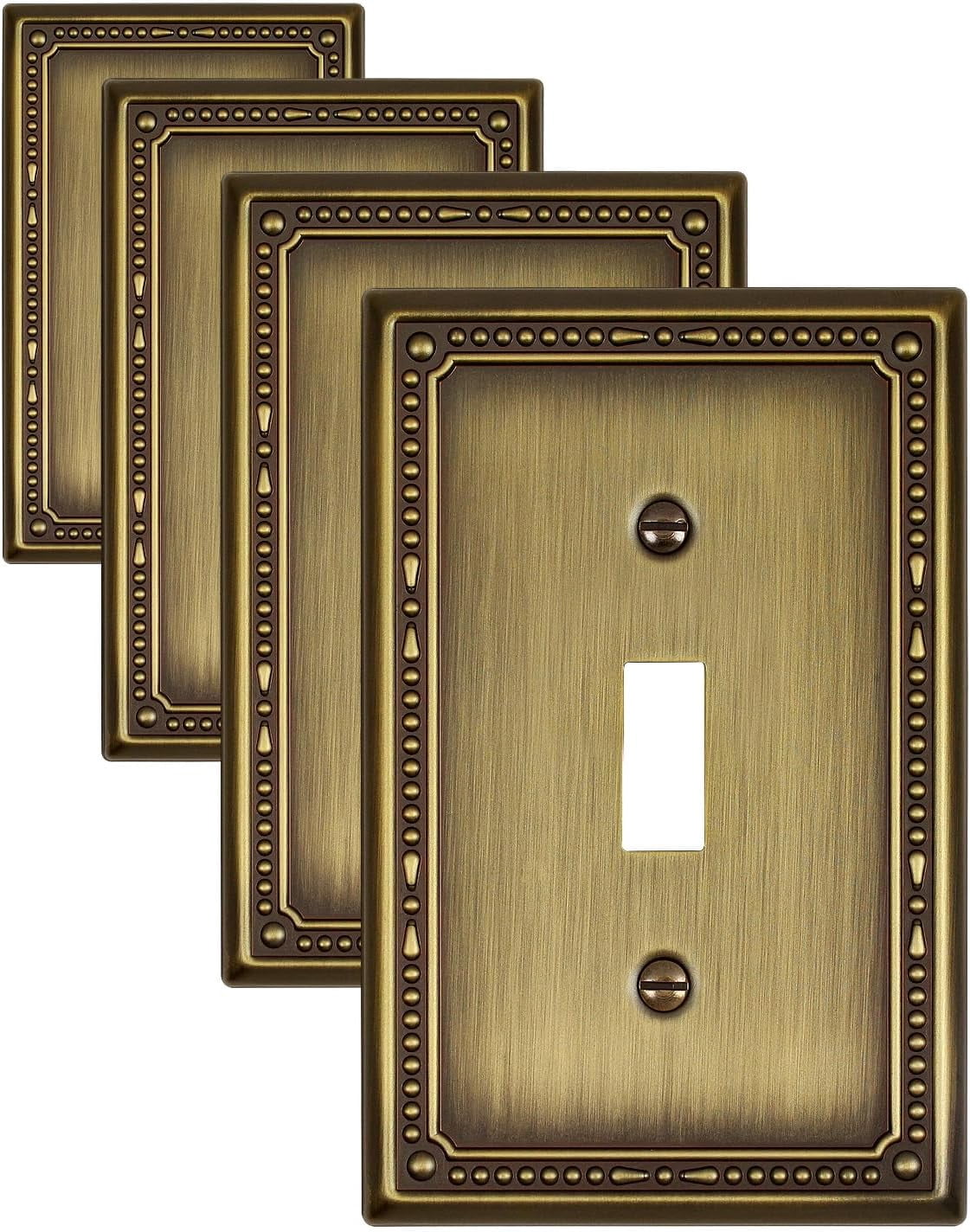 4-Pack Antique Brass Light Switch Cover Plates, 1 Gang Metal Switch ...