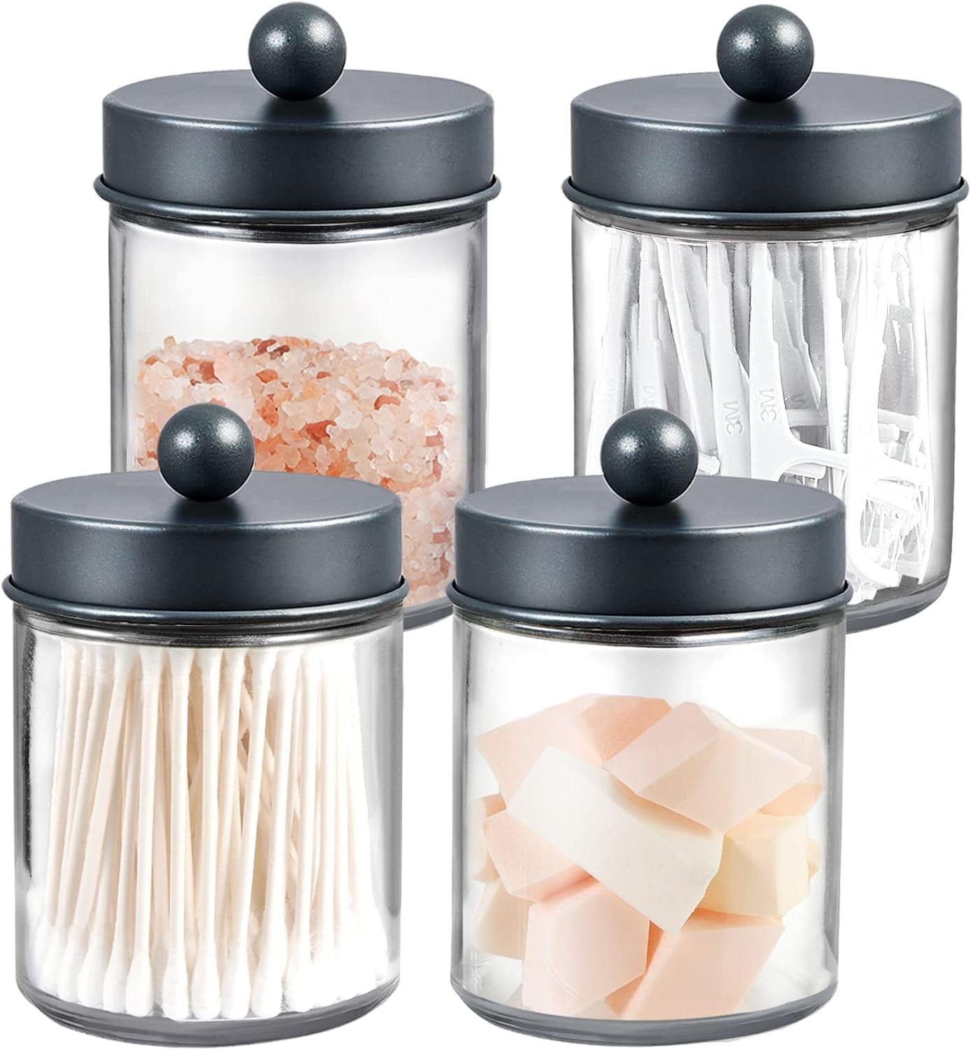 4 Pack Apothecary Jars Bathroom Vanity Storage Organizer Set ...