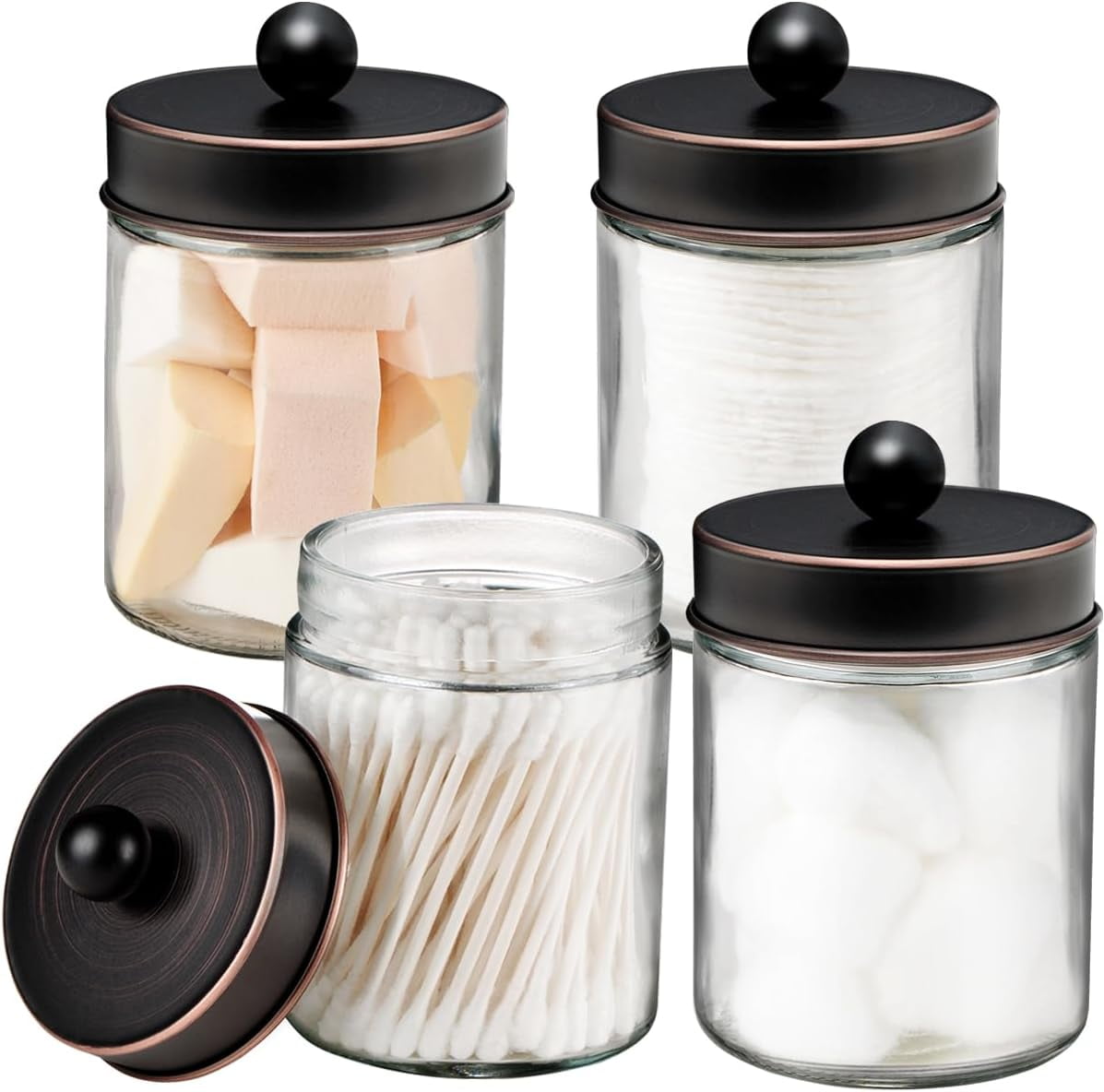 4 Pack Apothecary Jars Bathroom Vanity Storage Organizer Set ...