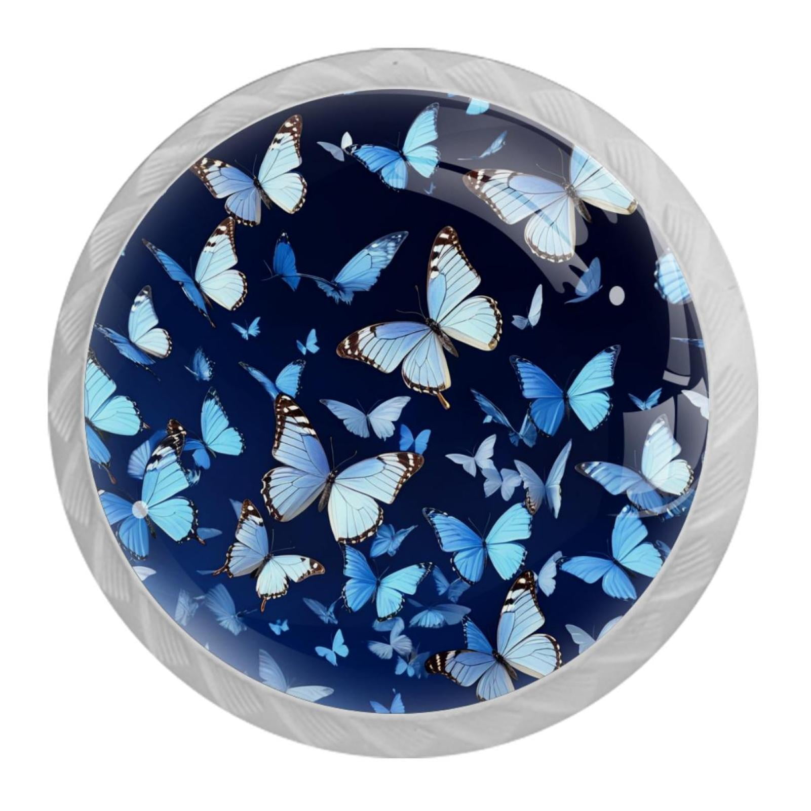 4 Pack Art Butterfly Drawer Knobs Round Shaped Crystal Glass 35mm ...