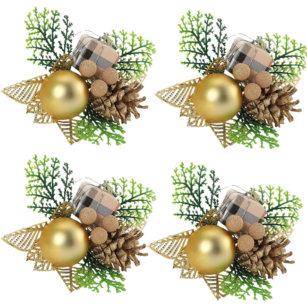 4 Pack Artificial Christmas Assorted Holly Picks Stems Pine Branches ...