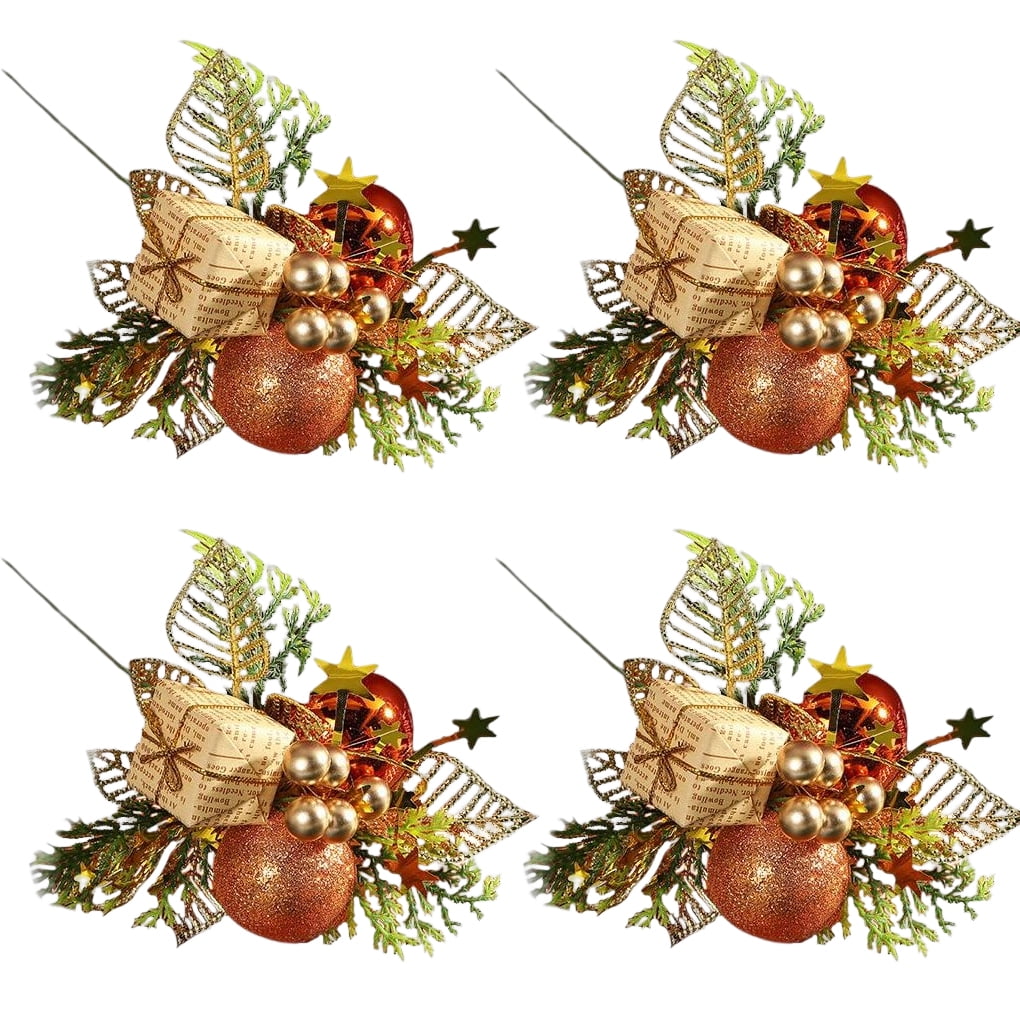 4 Pack Artificial Christmas Assorted Holly Picks Stems Pine Branches ...