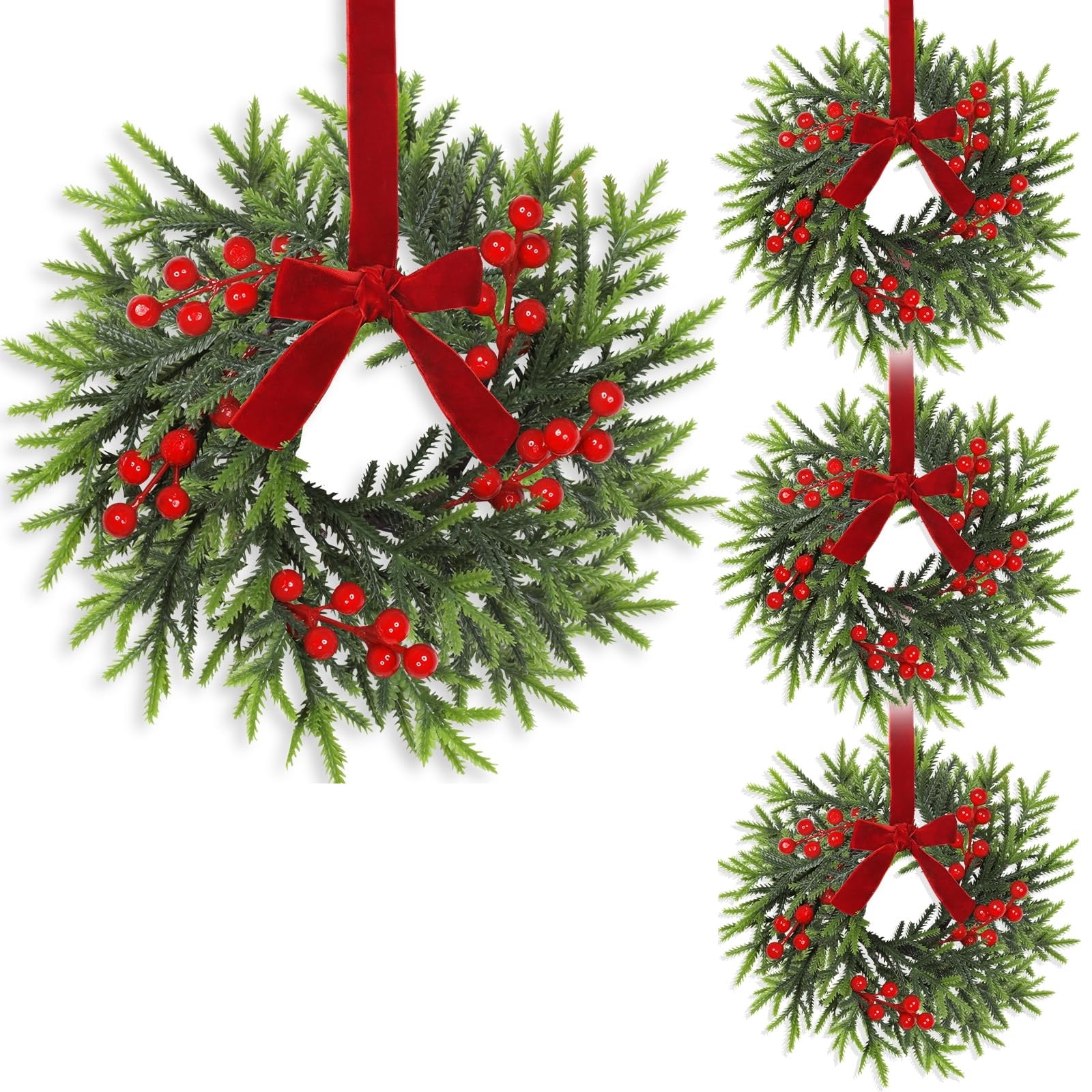 4 Pack Artificial Christmas Wreaths for Front Door, Norfolk Pine ...