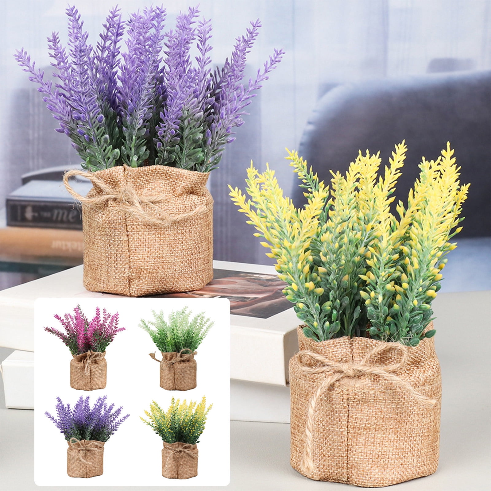 4 Pack Artificial Mini Potted Flowers Plant Lavender for Home Decor ...