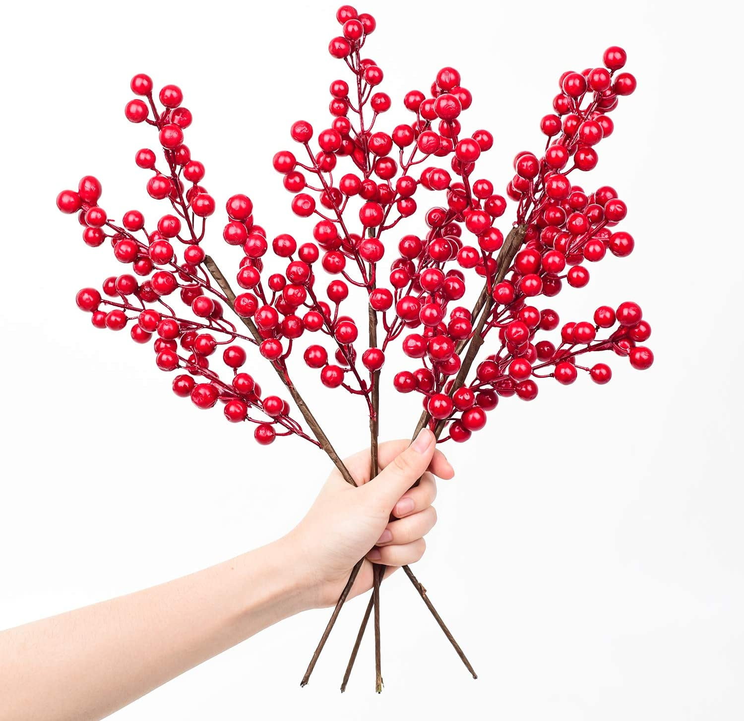 4 Pack Artificial Red Berry Stems - 17 Inch Christmas Holly Berry ...