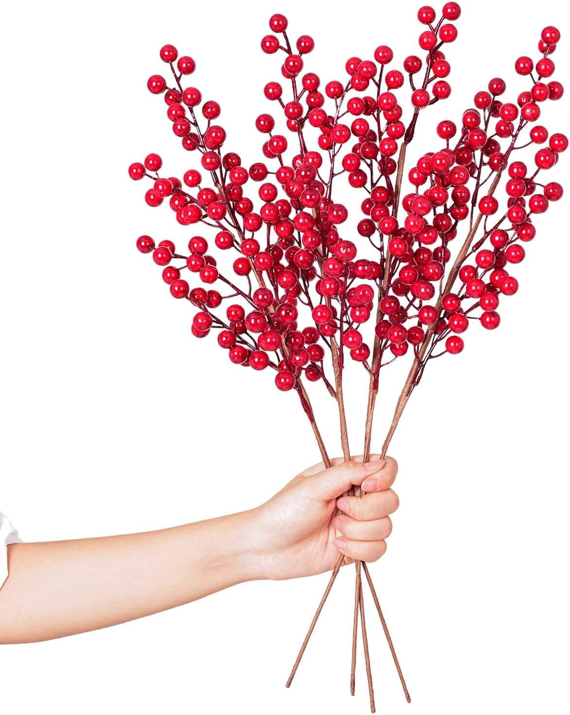4 Pack Artificial Red Berry Stems - 20 Inch Christmas Holly Berry ...