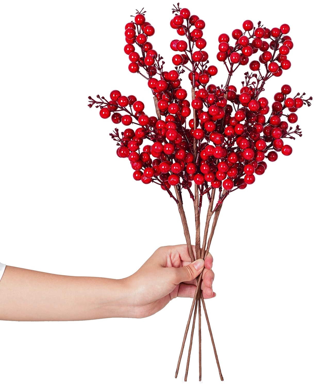 4 Pack Artificial Red Berry Stems - 20 Inch Christmas Holly Berry ...
