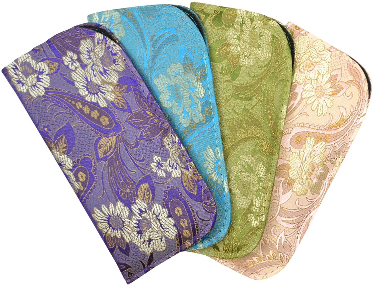 4 Pack Assortment Silk Brocade Style Asian Theme Slip Case Purple Blue ...