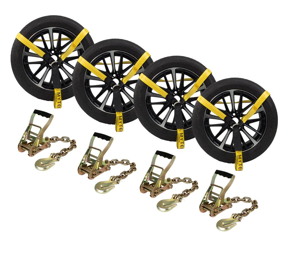 (4 Pack) Heavy Duty Auto Hauler Car Towing Kit, Lasso Wheel Ratchet ...