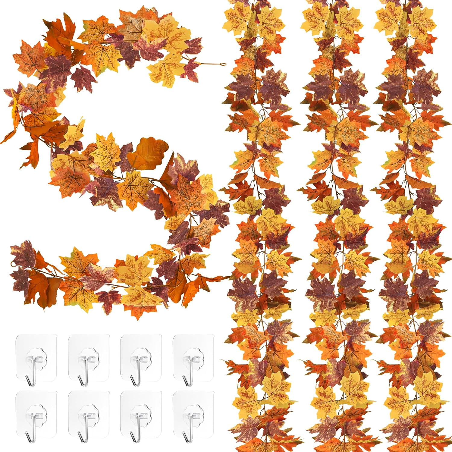 4 Pack Autumn Leaves Garland, 23.6 FT Fall Garland, Artificial Maple ...