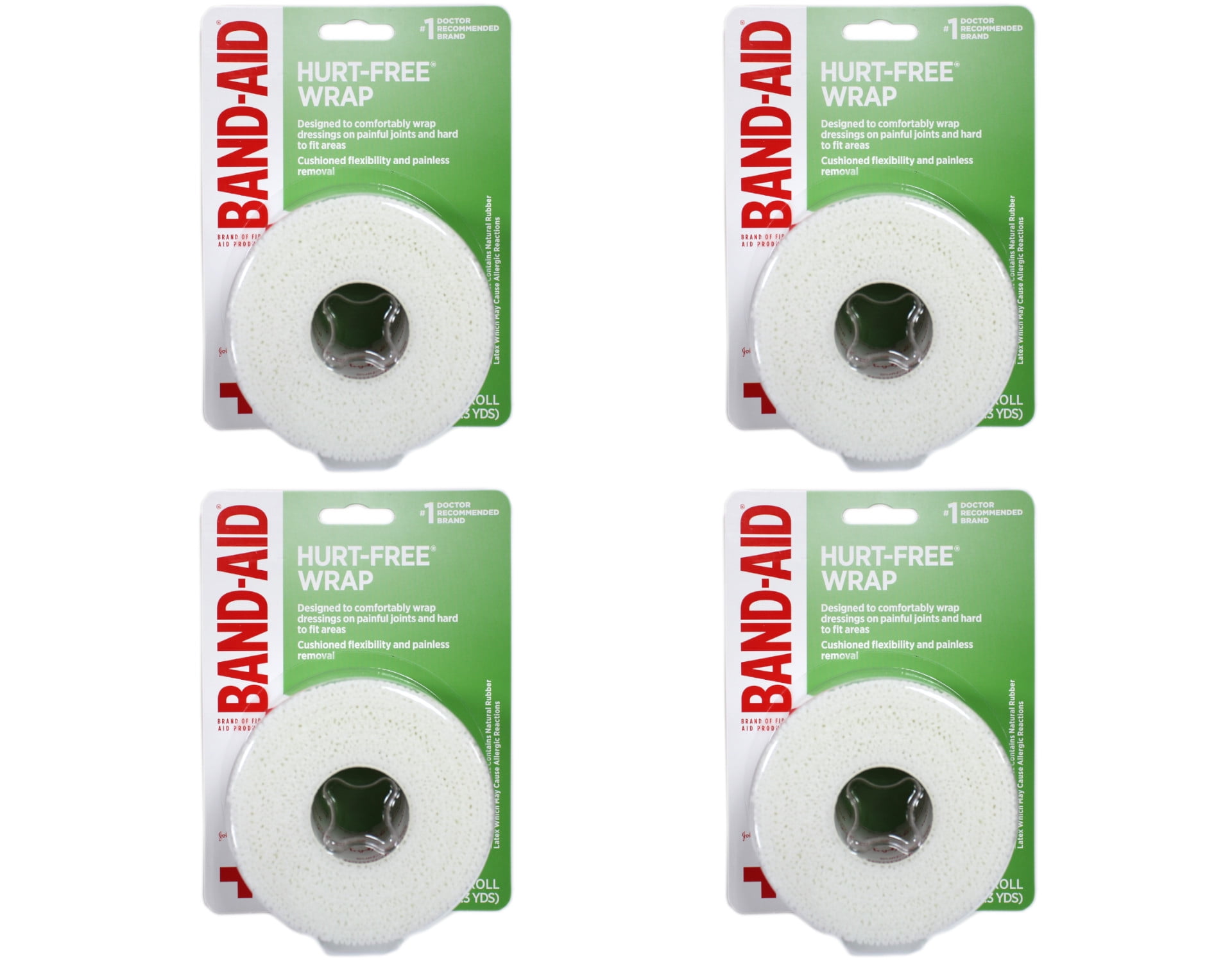 BAND-AID First Aid Hurt-Free Wrap, 4 Pack, Medium 2 inch X 2.3 Yards ...