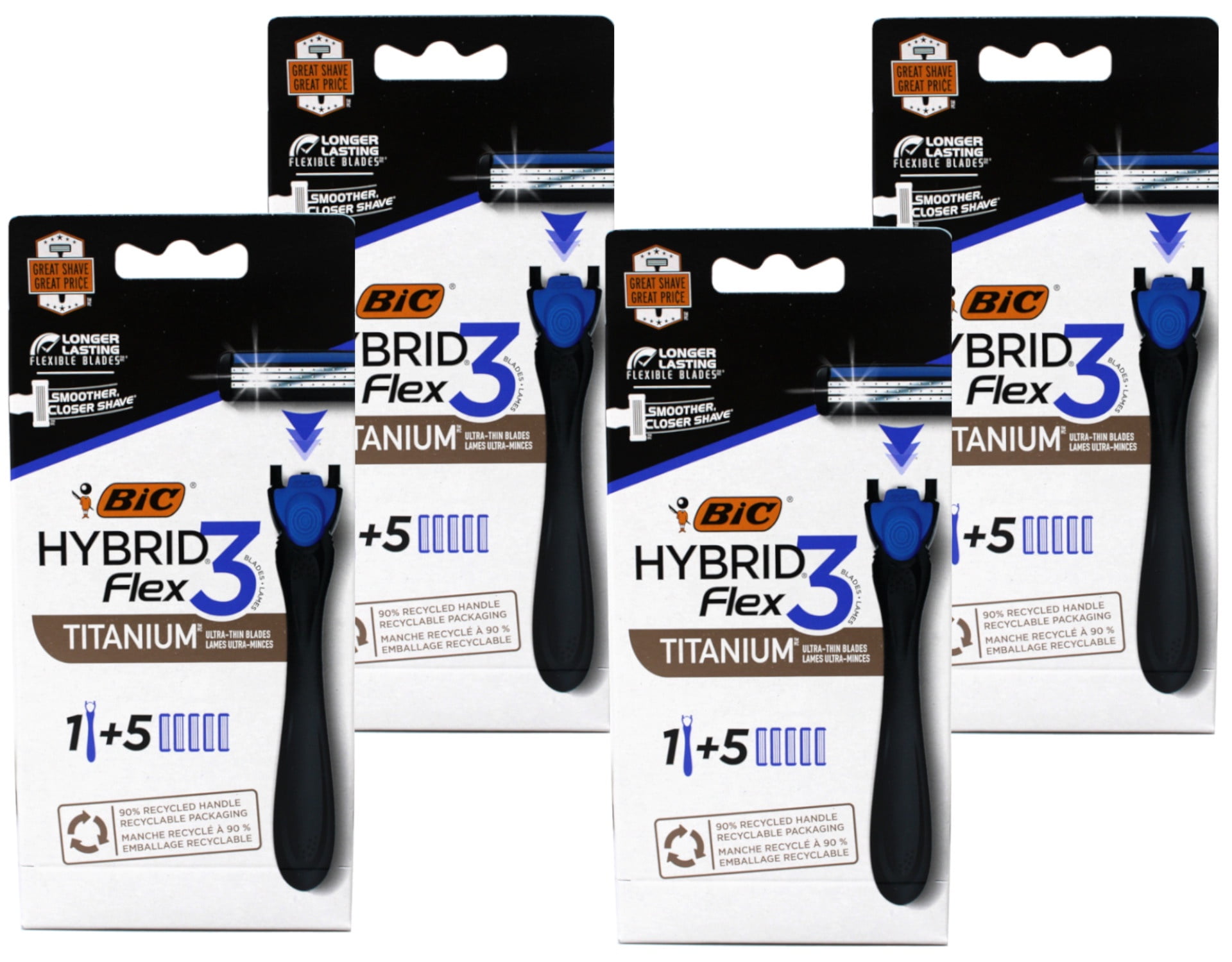 4 Pack - BIC Flex 3 Hybrid Men's Disposable Razor, 3 Blade Razor for ...