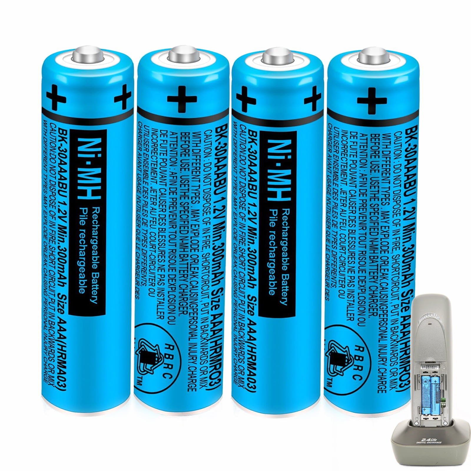 4 Pack BK-30AAABU NI-MH AAA Rechargeable Batteries 300mah Battery 1.2V ...