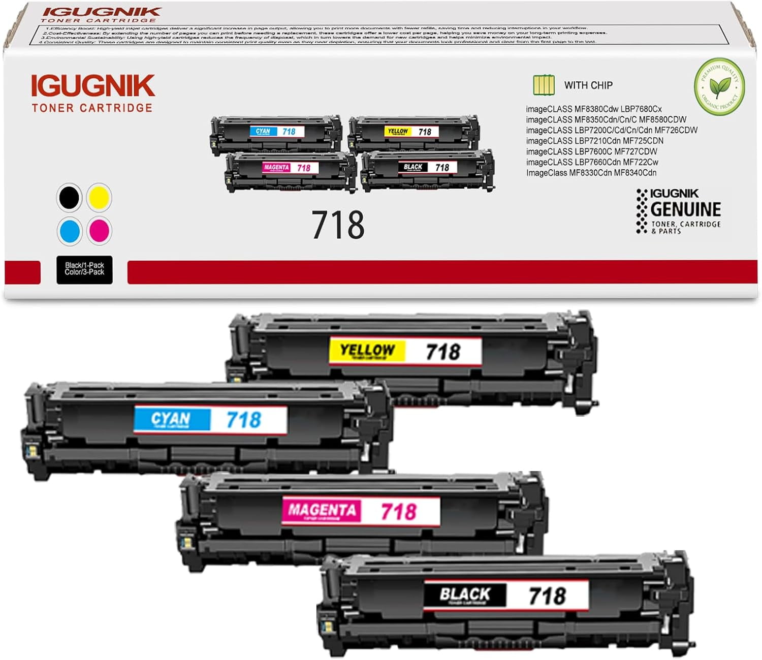 4-Pack BK/C/M/Y CRG 718 High Yield Toner Cartridges (with chip ...