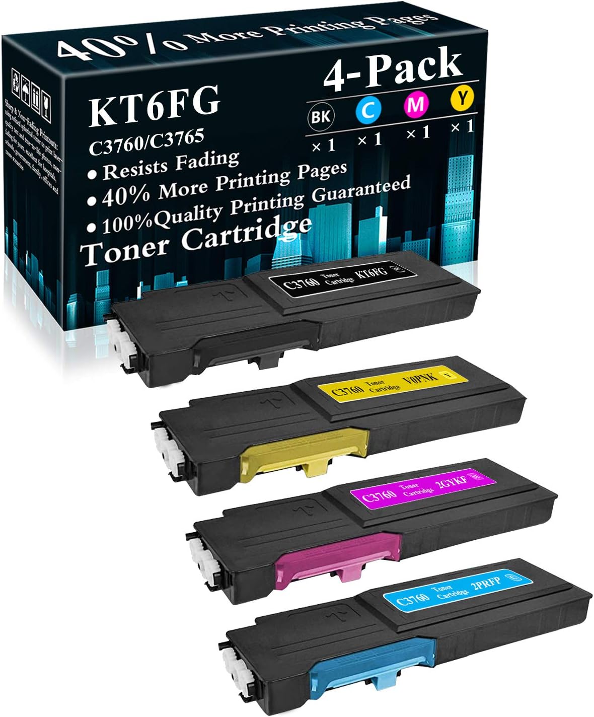 4-Pack (BK/C/M/Y) KT6FG 2PRFP 2GYKF Toner Cartridge Replacement for ...