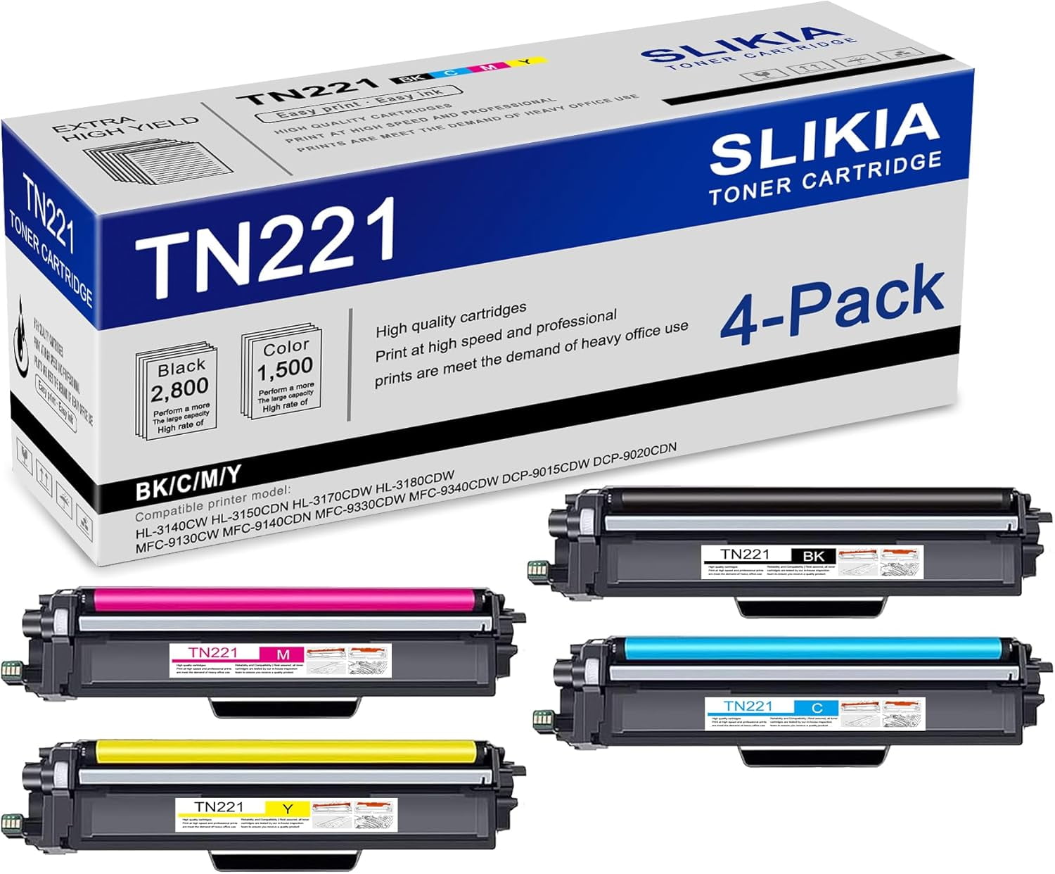 4-Pack BK/C/M/Y TN221 Toner Cartridge: Compatible TN221 TN-221 ...