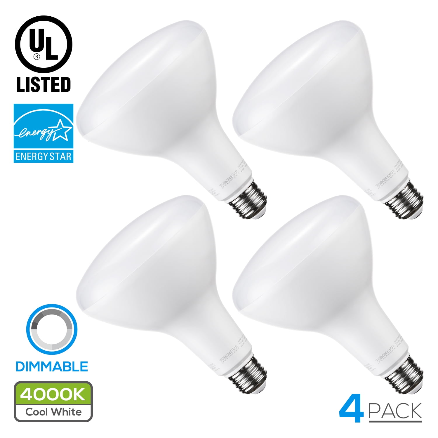 4 Pack BR40 LED Can Bulb, Recessed Light Bulbs, Dimmable, 4000K Cool ...