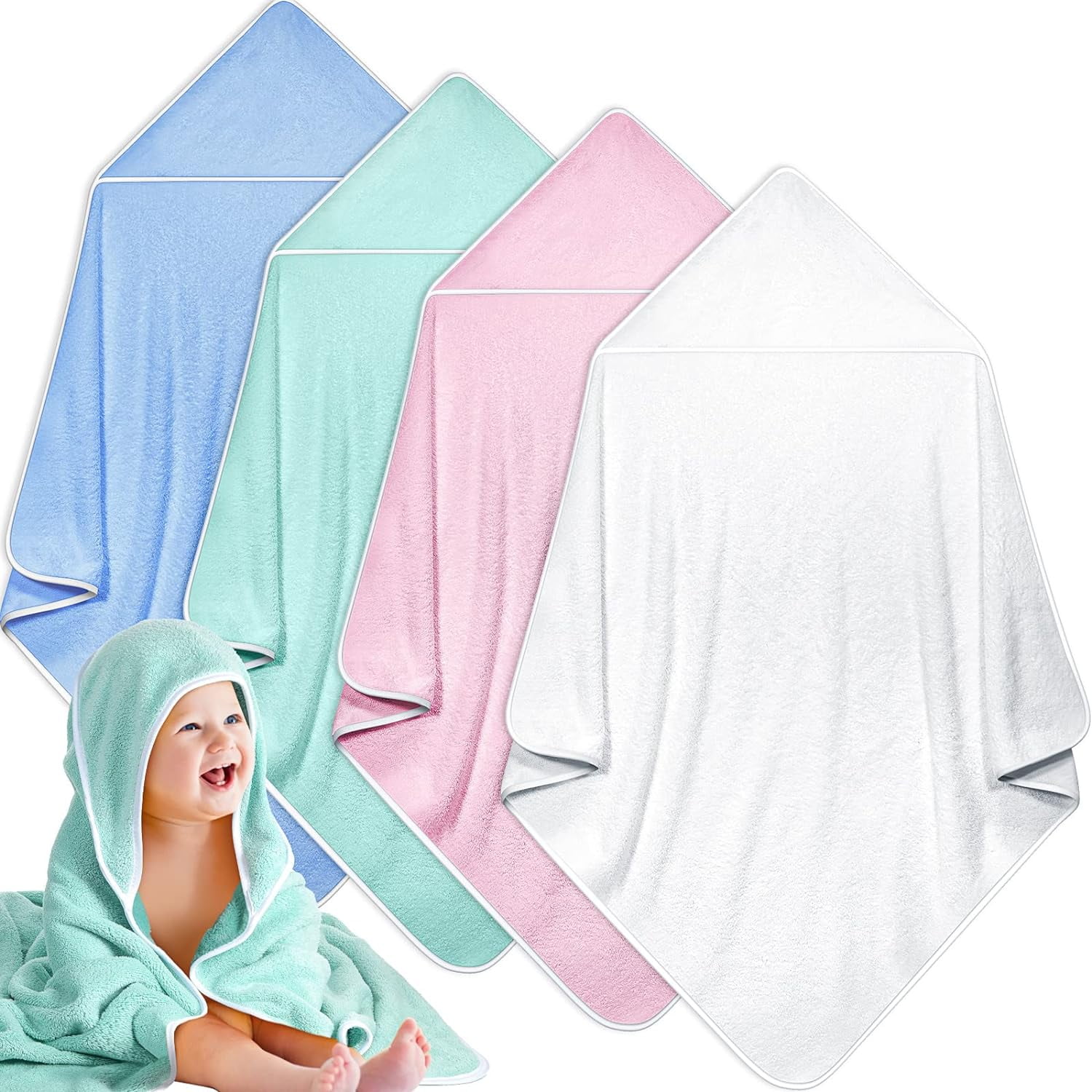 4 Pack Baby Hooded Towels Coral Fleece Baby Bath Towels 30 x 30 Inch ...