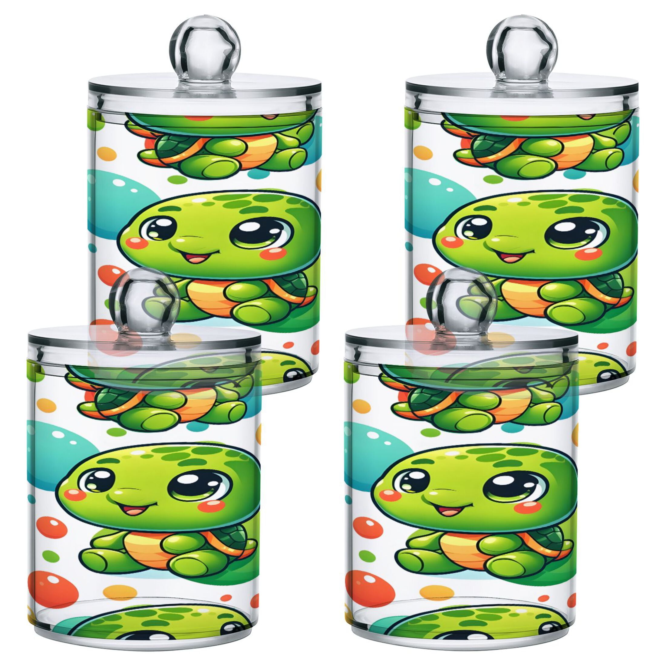 4 Pack Baby Turtle and Ball Qtip Holder Dispenser Clear Plastic Storage ...