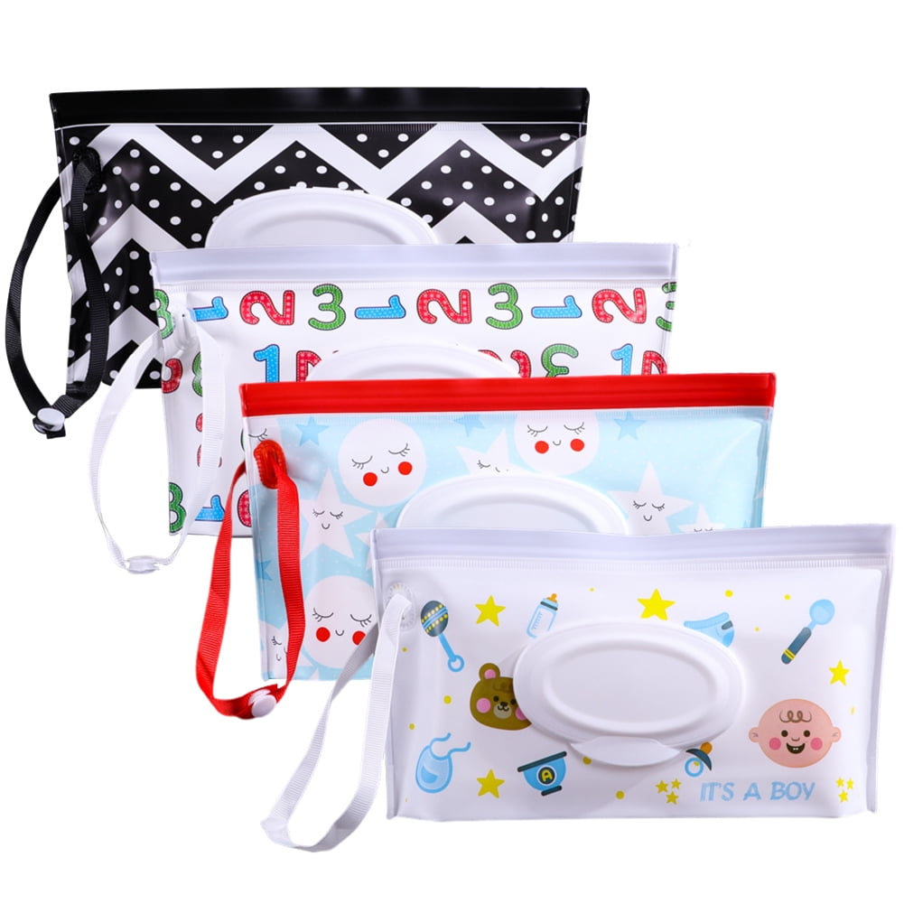 4 Pack Baby Wipe Dispenser Refillable Baby Wipe Bag EVA Tissue Bag ...
