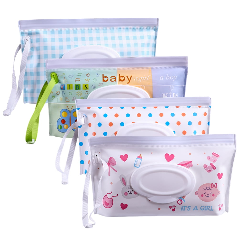 4 Pack Baby Wipe Dispenser Refillable Baby Wipe Bag EVA Tissue Bag ...