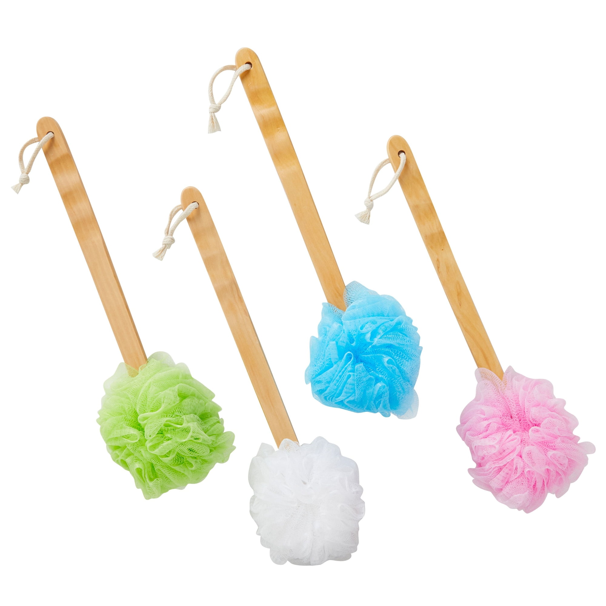 4 Pack Long-Handled Loofah Bath Sponges - Exfoliating Shower Back ...